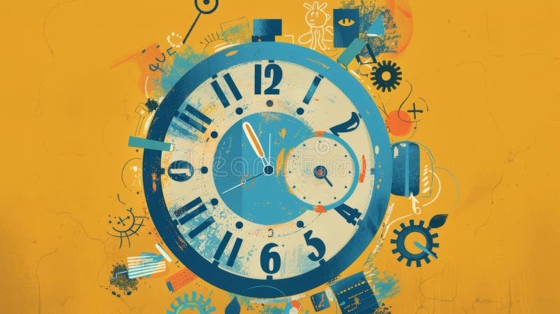 An Illustration of a Clock with Tasks and Corresponding Times Written ...