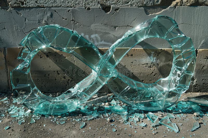 Close Up of Broken Glass on the Wall, the Shape is an Infinity Symbol ...