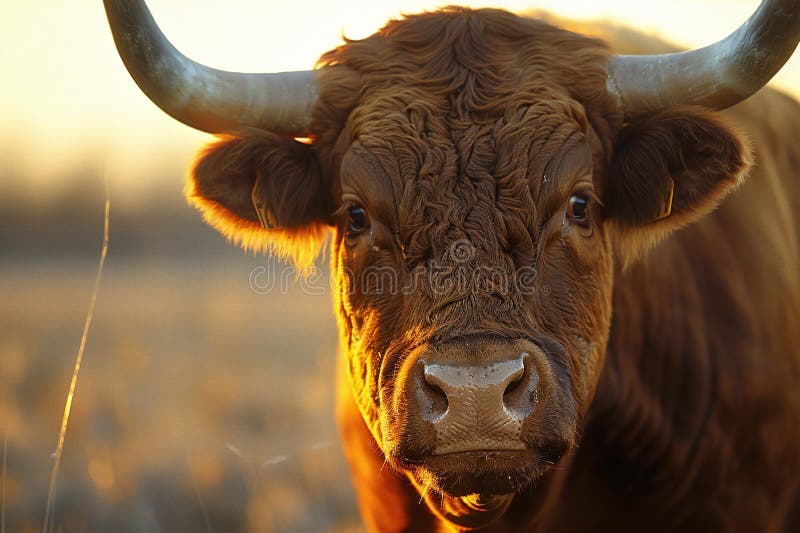 A Close Up of a Brown Bull with Large Horns, High Quality, High ...