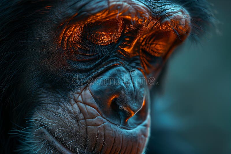 A Close Up of a Chimpanzee with Her Head Down, High Quality, High ...