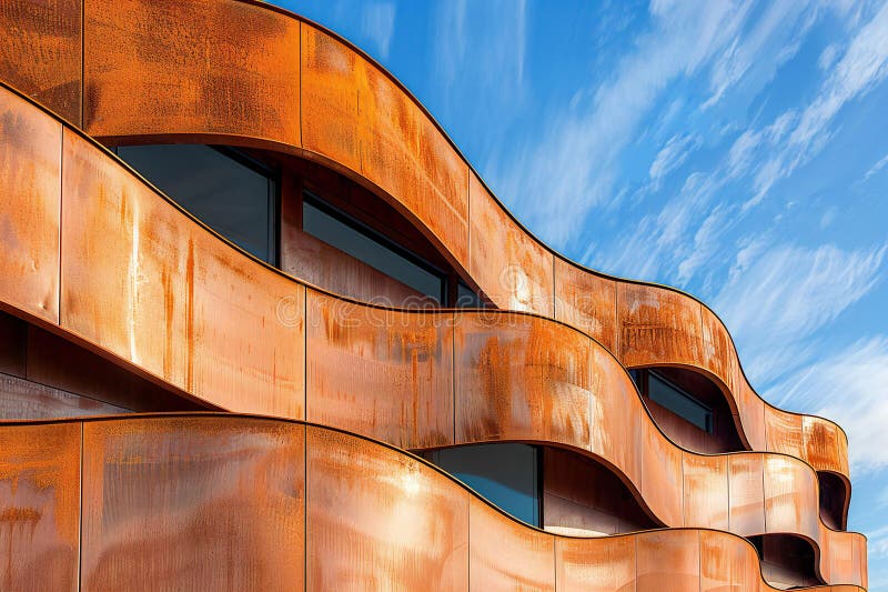 A Close Up of the Curved Facade on an Architectural Building Made from ...