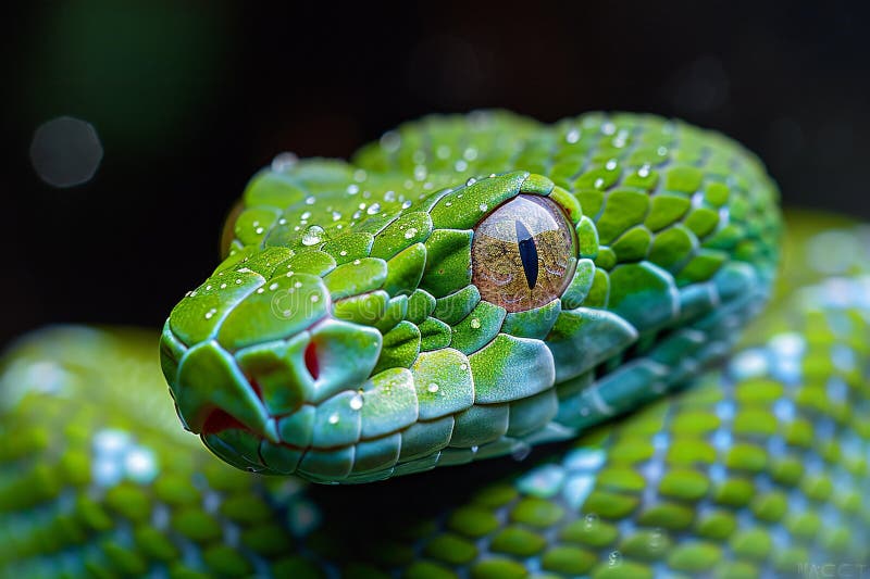 Close-up of the Head of a Green Pit Viper Stock Illustration ...