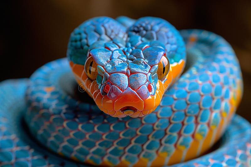 Close Up of the Head of a Snake with a Blue Pattern Stock Illustration ...