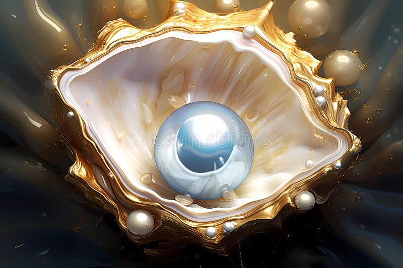 Illustration of the Close Up of a Pearl Inside a Shell Stock ...