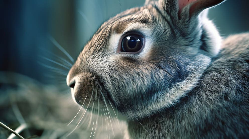 Close-up of a Rabbit with Blue Eyes in the Grass Stock Illustration ...