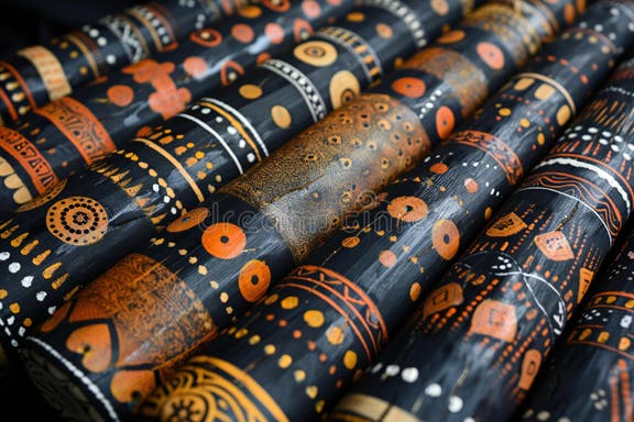 A Closeup of Aboriginal Art Painted on the Surface of Multiple Long ...