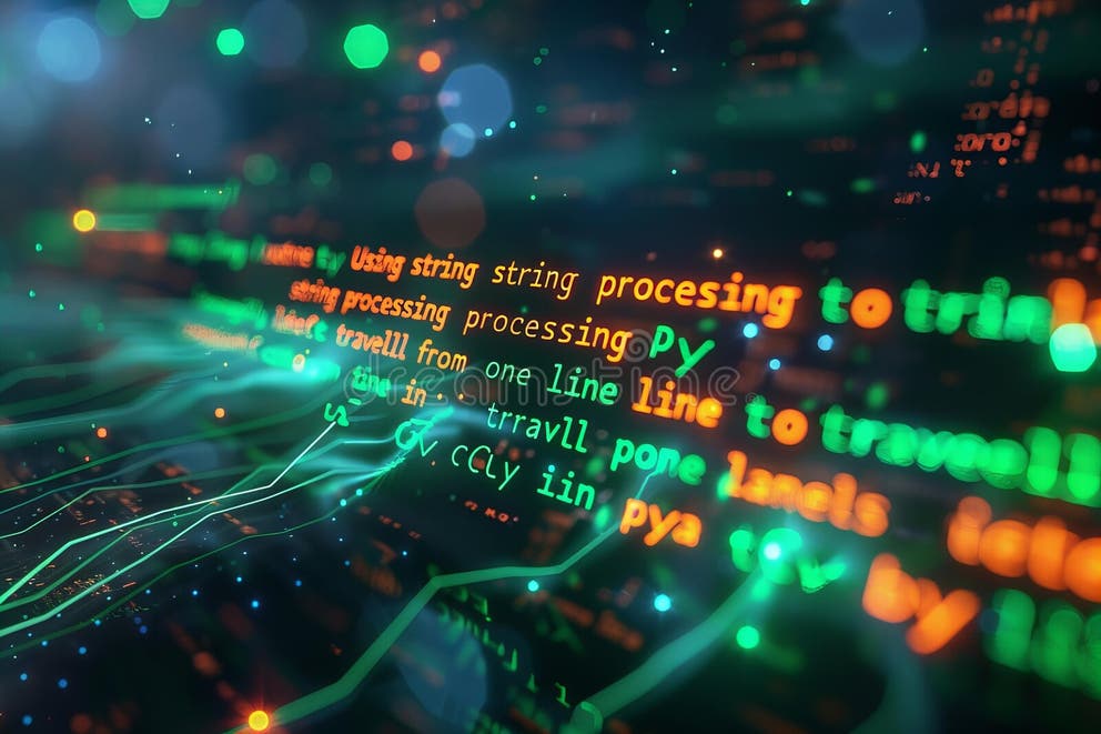 Illustration of Closeup of Computer Code on the Screen, with "using ...