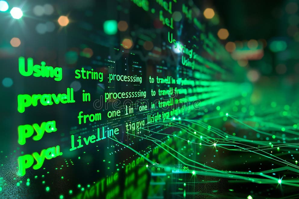 A Closeup of Computer Code on the Screen, with "using String Processing ...