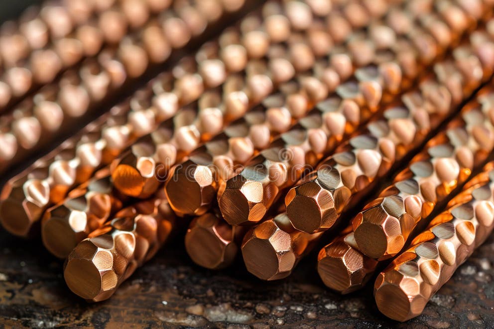 A Closeup of Copper Solid Rounded Wire Sticks with Round Ends, Showcasing Their Shiny Surface ...