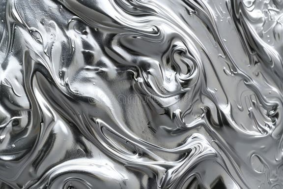 A Closeup of the Swirling Patterns in Liquid Silver Paint, Creating an ...