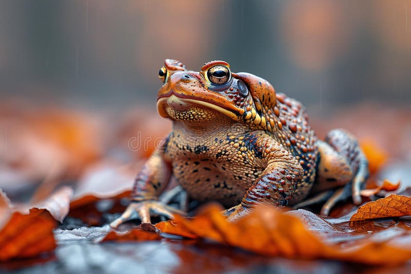 Closeup of Toad on Forest Ground, Macro Photography with Blurred ...