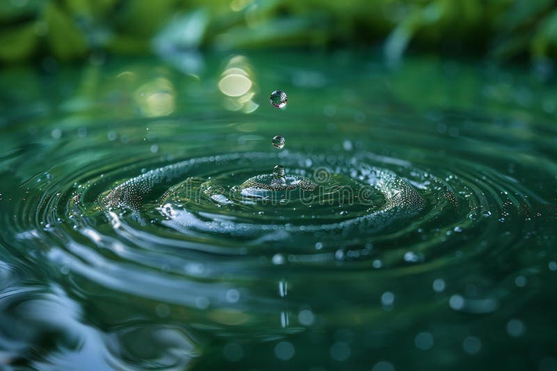 A Closeup of Water Ripples on Green Background, with a Single Drop ...