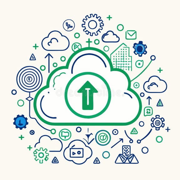Illustration of Cloud Computing Concept with Arrows and Various Tech ...