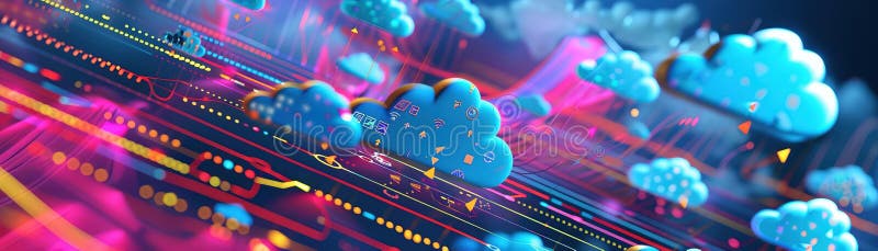 Illustration of Cloud Computing with 3D Icons and Vibrant Color ...