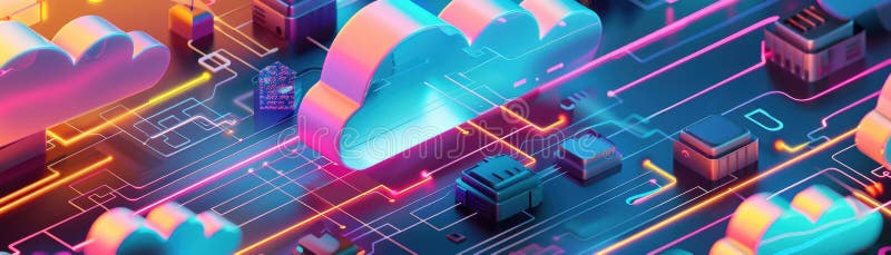 Illustration of Cloud Computing with 3D Icons and Vibrant Color ...