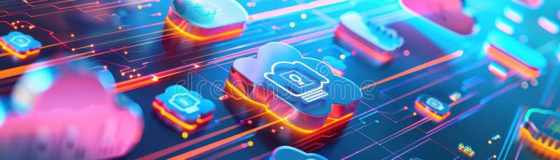 Illustration of Cloud Computing with 3D Icons and Vibrant Color ...