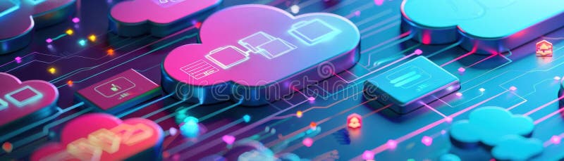Illustration of Cloud Computing with 3D Icons and Vibrant Color ...