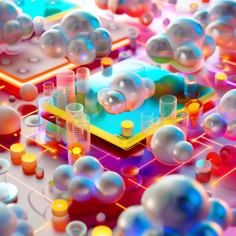 Illustration of Cloud Computing with a 3D Model and an Array of Vibrant ...