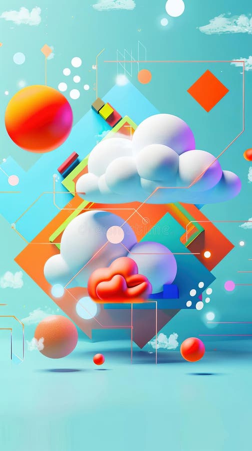 Illustration of Cloud Computing with a 3D Model and an Array of Vibrant ...