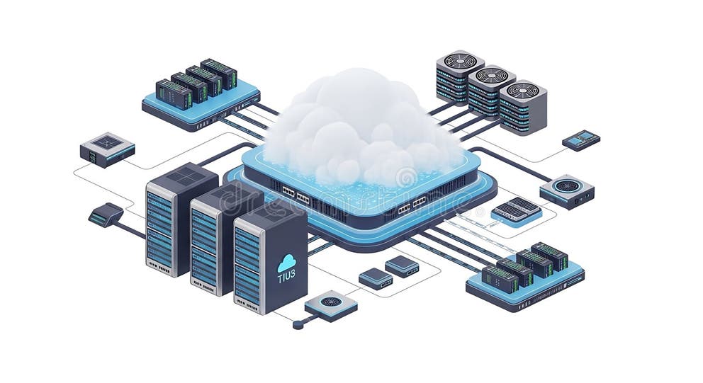 Illustration of a Cloud Computing Network. Centralized Cloud Icon is ...