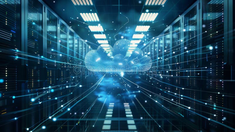 An Illustration of Cloud Computing Technology. a Digital Sphere Hovers Above the W Stock ...