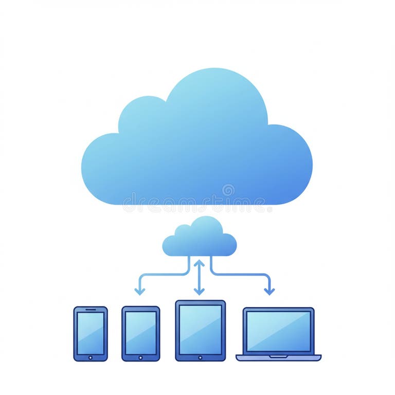 Illustration of Cloud Computing Technology. a Large Blue Cloud Icon ...