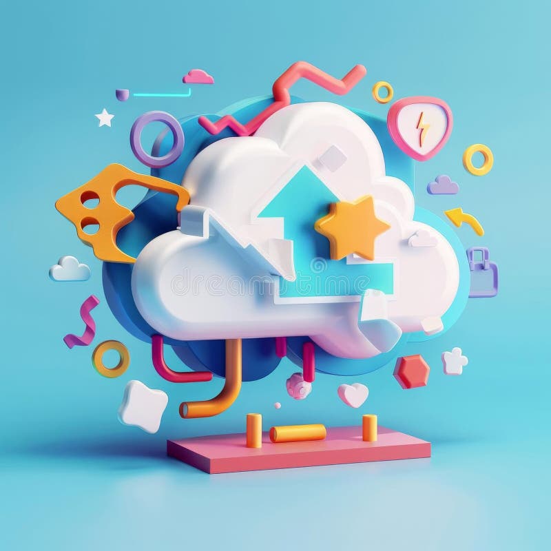 Illustration of a Cloud Download with a 3D Icon and Lively Colorful Graphics Stock Illustration ...