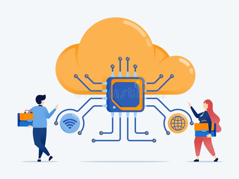 Illustration of Cloud Internet Data is Connected To Learning Engine ...