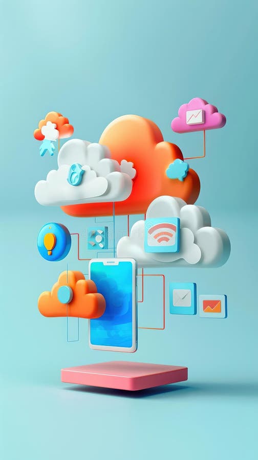 Illustration of Cloud Services with a 3D Icon and a Lively Colorful ...