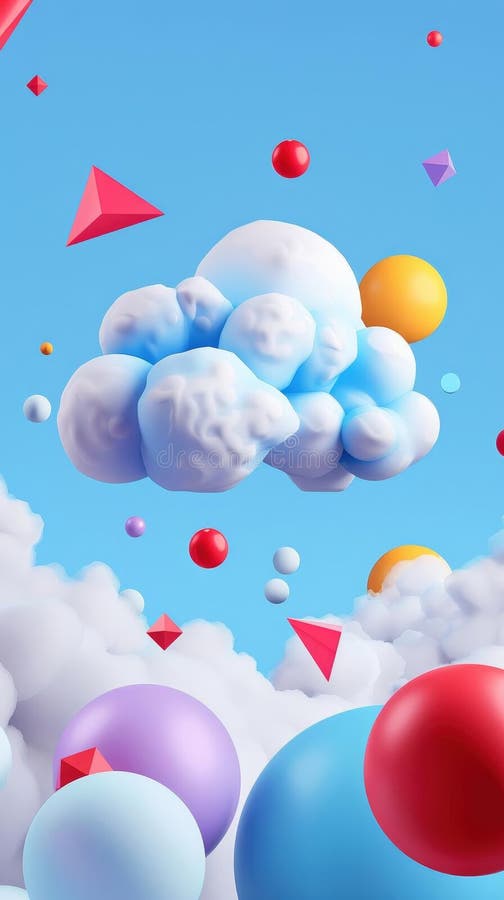 Illustration of Cloud Technology with a 3D Model and Colorful Abstract ...