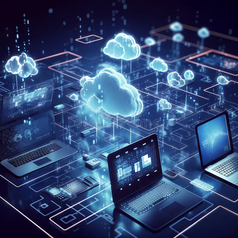 Illustration Cloud Technology. Devices Connected To Digital Storage ...