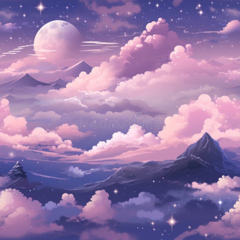 An Illustration of a Night Sky with Stars and Clouds Stock Illustration ...