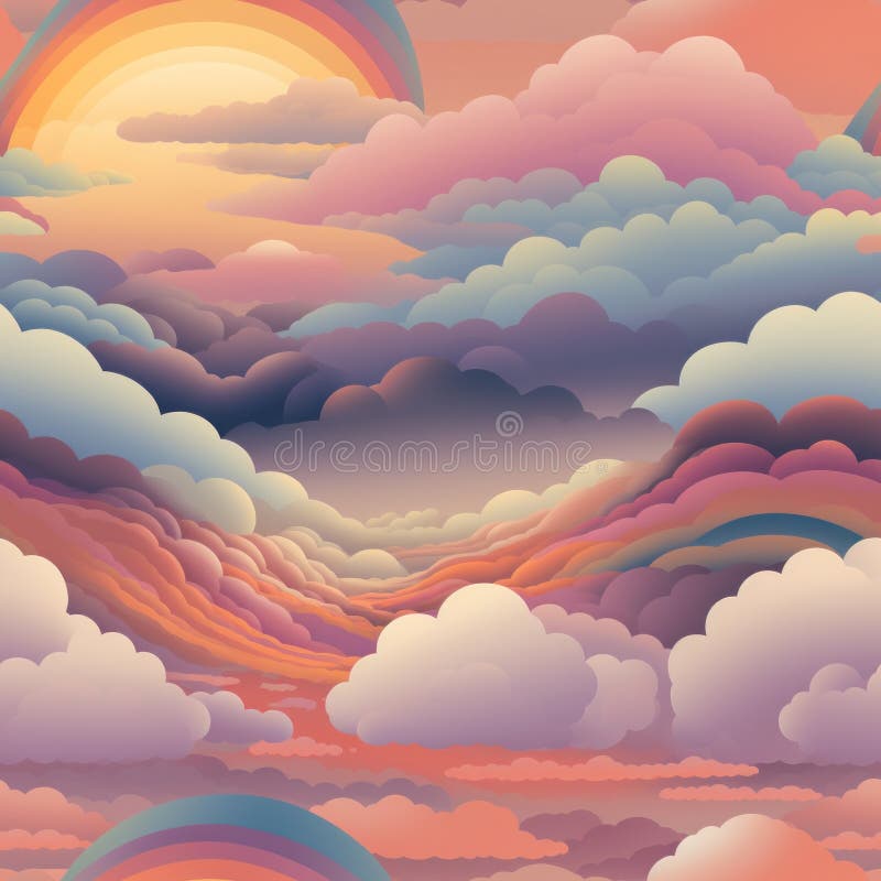 An Illustration of Clouds and a Rainbow in the Sky Stock Illustration ...