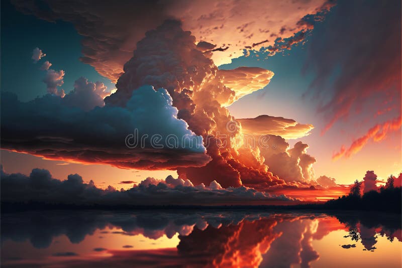 Clouds at Sunset, Digital Illustration Painting Artwork Stock ...