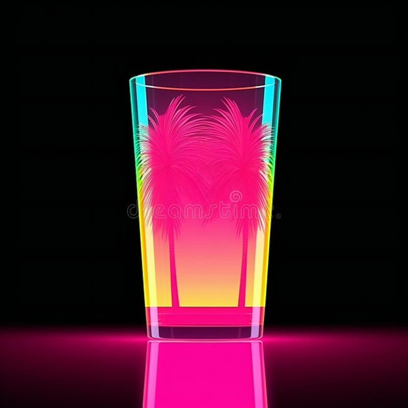 Illustration of a Cocktail Glass with Palm Trees on a Black Background ...