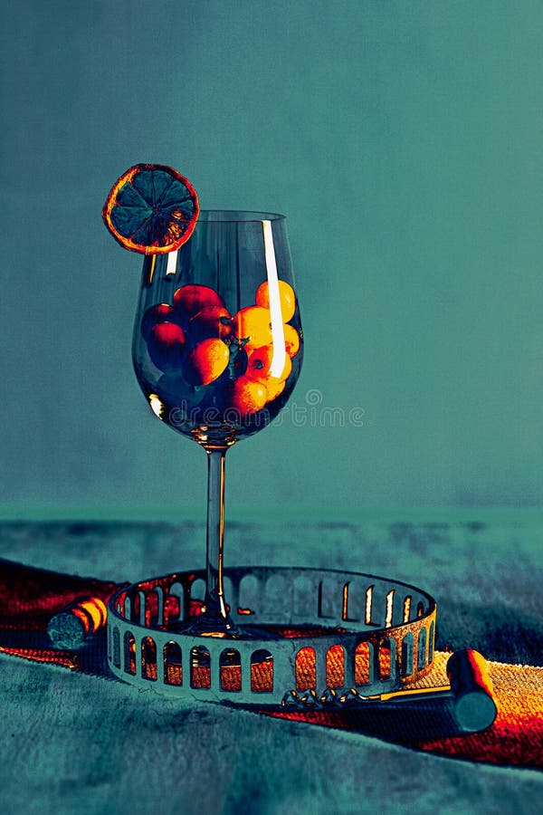 Illustration of Cocktail of Grapes with Slice of Lemon. Vertical Stock ...