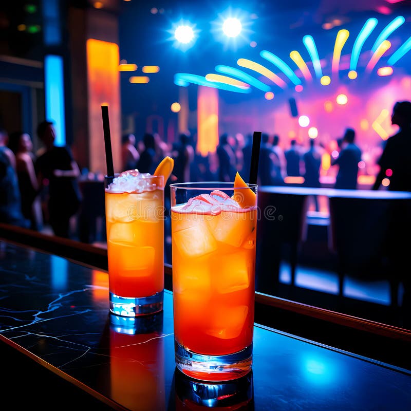 An Illustration of Cocktails in a Dance Club Stock Illustration ...