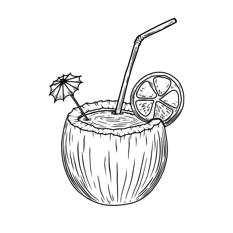 Illustration of Coconut Shell with Cocktail. Design Element for Poster ...