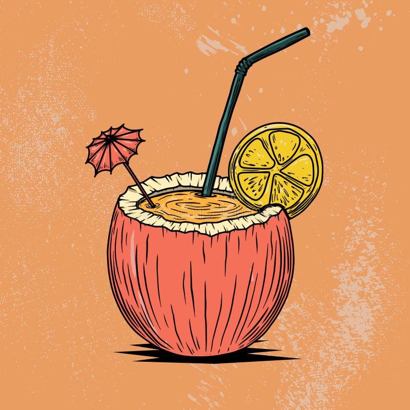Illustration of Coconut Shell with Cocktail. Design Element for Poster ...