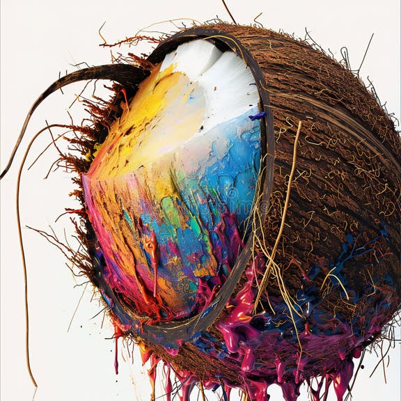 Coconut Shell with Splashes of Paint Stock Illustration - Illustration ...