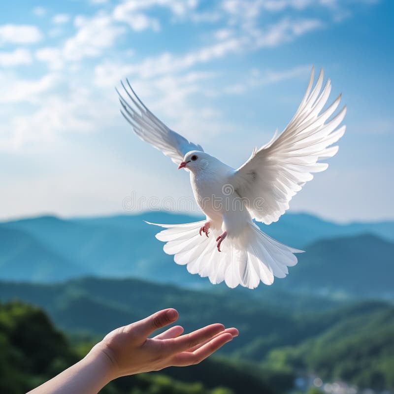 Illustration of Code Up Hand Releasing a White Pigeon on the Background ...