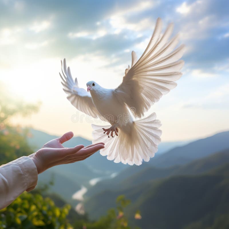 Illustration of Code Up Hand Releasing a White Pigeon on the Background ...