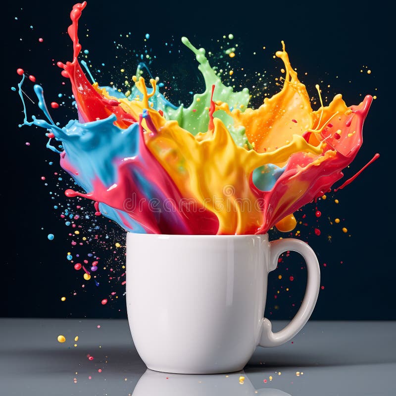 Illustration of Coffee Cup with Rainbow Colored Splash. Created with ...
