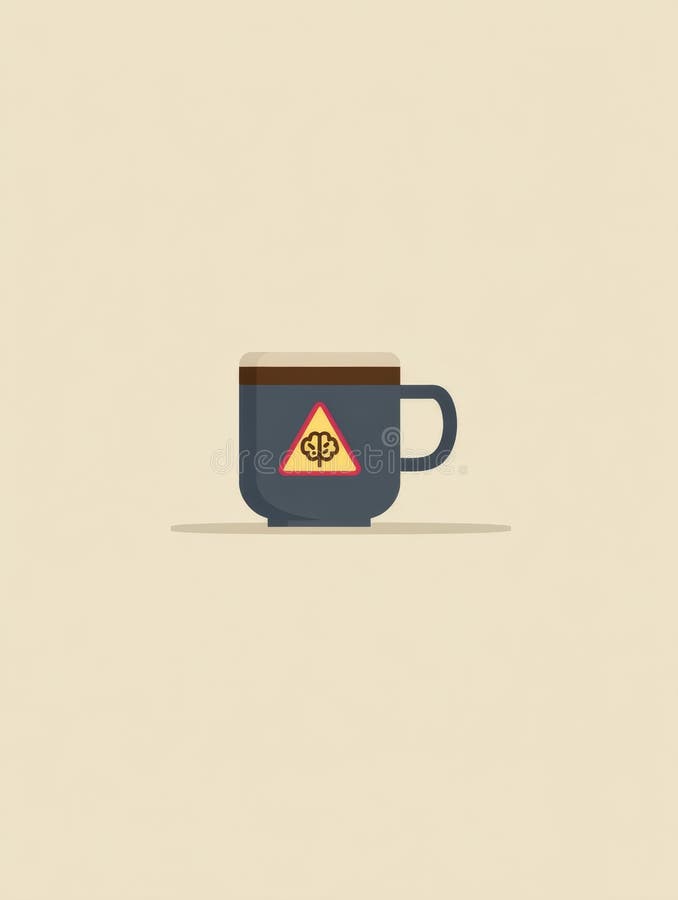 Illustration of Coffee Cup with Warning Icon and Brain Overlay in Clear ...