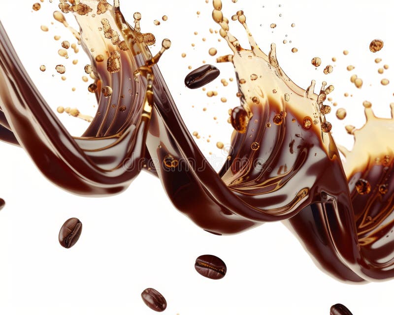 An Illustration of Coffee Splashed with Milk and Coffee Beans Falling ...