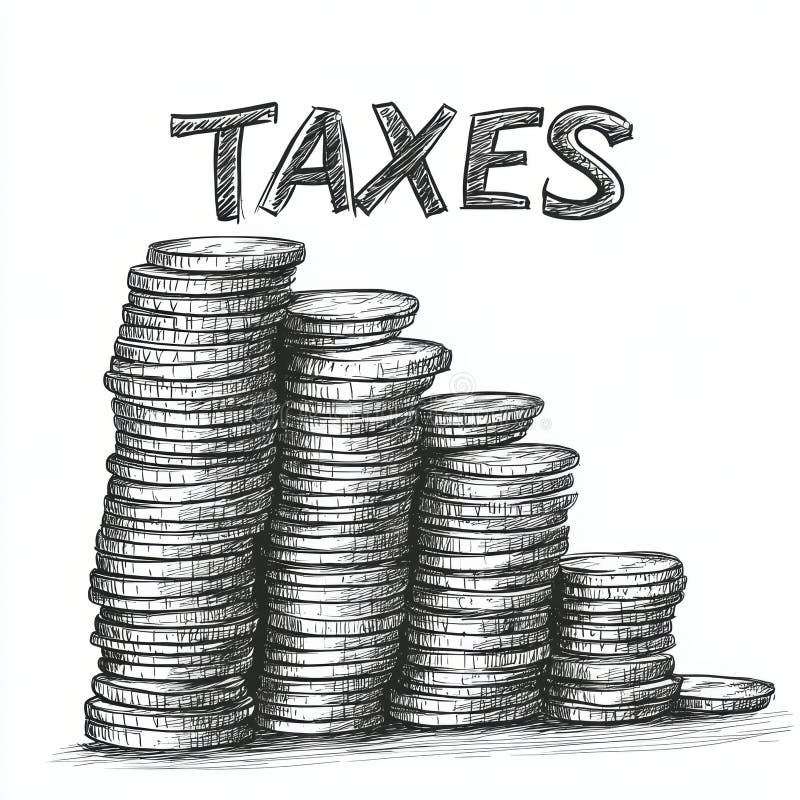 Illustration Coins Word Taxes Handdrawn Stack Stock Illustration ...