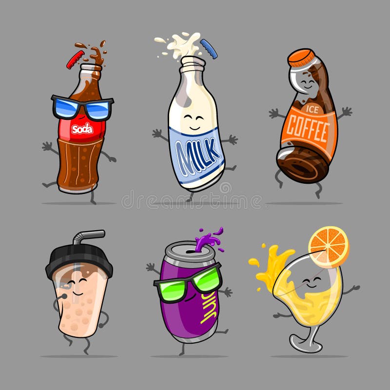 Illustration Collection of Beverage Product Cute Characters Stock ...
