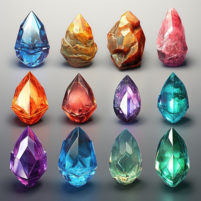 Illustration Collection of Multicolored Magic Crystals and Stones Stock ...