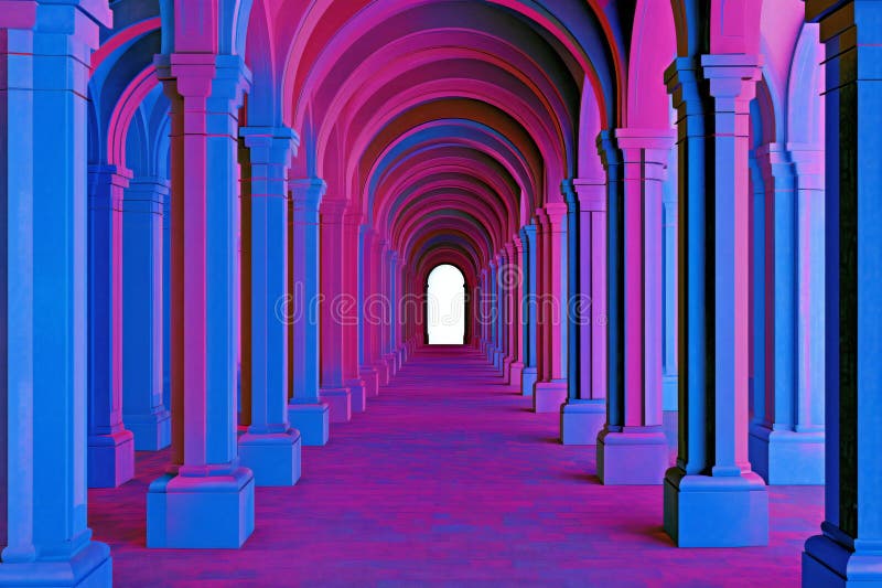 Colored Corridor with Arches and Columns Stock Illustration ...