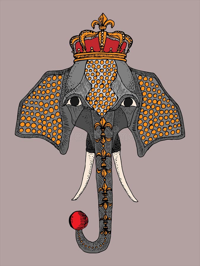 Illustration Colored Elephant in the Crown, a Circus Elephant. Stock ...